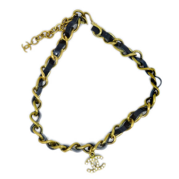 CHANEL | Jewelry | Chanel Cc Rhinestone Pendant Necklace Gold Black 95p ...